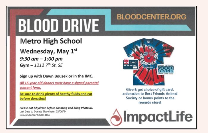 May 1st Blood Drive - Metro High SchoolMetro High School